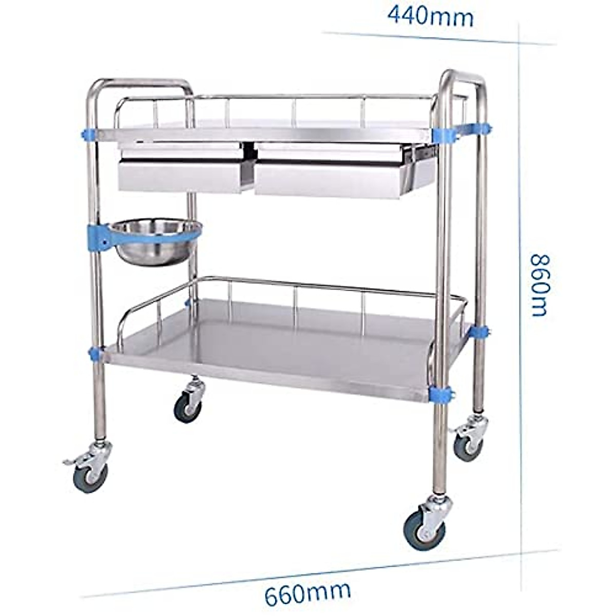 Stainless Steel Trolley - Double Trolley Care Dressing Medical Tray Trolley Clinic Beauty Practical