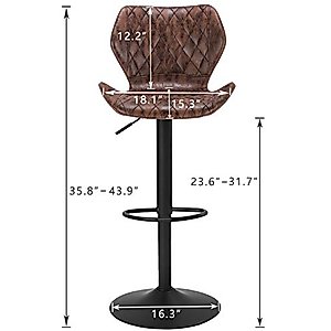 SUPERJARE Adjustable Bar Stools Set of 2, Rustic Swivel Barstools with Back, Modern Counter Height Chairs for Pub Kitchen, Retro Brown