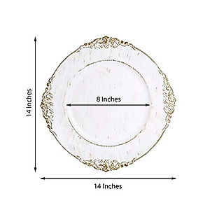Tableclothsfactory 6 Pack White 13" Round Baroque Charger Plates Leaf Embossed Antique Gold Rim for Tabletop Decor Catering Event