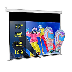 TRMESIA Projector Screen Pull Down 72inch Manual Projection Screen 16:9 Movie Projector Screen for Home Theater Wall Mounted Screen for Indoor Outdoor Movie Night