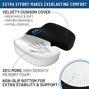 Everlasting Comfort Seat Cushion for Tailbone Pain Relief - Office Chair Cushion w/Premium ComfortFoam™ for All-Day Sitting Support - Coccyx, Sciatica Pain Relief Pillow for Desk Chair, Car Seat