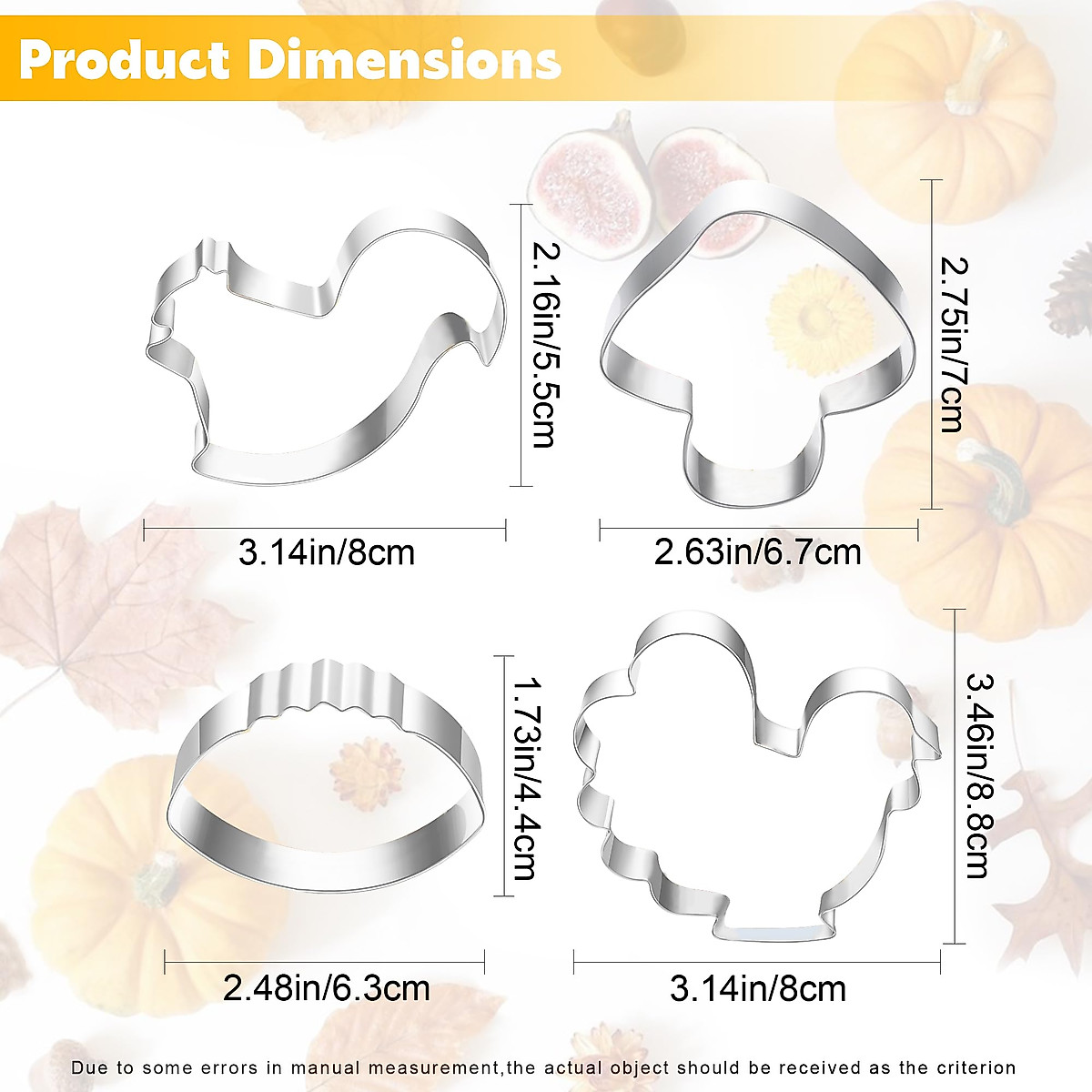 8-Piece Fall Cookie Cutter Set - Pumpkin, Maple Leaf, Football, Turkey, and More - Stainless Steel Baking and DIY Crafting Kit for Thanksgiving, Autumn Decor, and Festive Treats