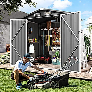 LAUSAINT HOME 6x4FT Outdoor Storage Shed, Large Waterproof Storage Tool Bike Sheds & Bulidings with Lockable Door for Backyard, Garden, Patio Lawn, Galvanized Steel, White