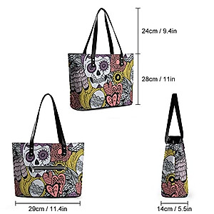 Womens Handbag Skull Floral Pattern Leather Tote Bag Top Handle Satchel Bags For Lady