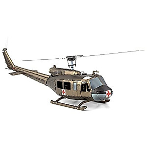 Fascinations Metal Earth UH-1 Huey Helicopter Color 3D Metal Model Kit Bundle with Tweezers