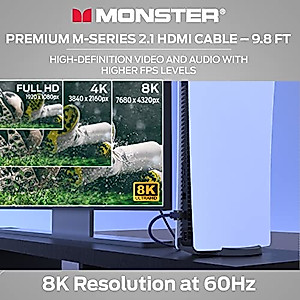 Monster M-Series 3000 Certified Premium 8K High Speed HDMI Cable - 2.1, 4K 120Hz HDMI Cable, 48 Gbps - HDMI Cables for Apple TV, Roku, Smart TV, Laptop, Montior - 9.8 ft