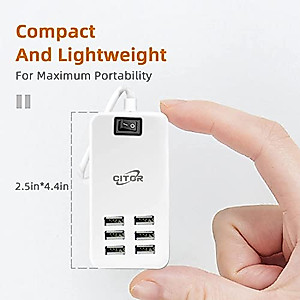 Multi USB Charger, 6 Port USB Charging Station for Multiple Devices, Phone, Tablet, Power Strip with ON/Off Switch (White)