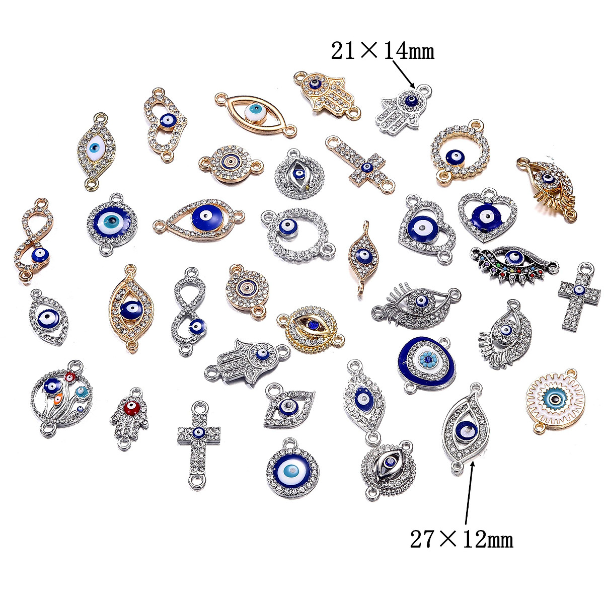 Yaoding 30pcs Mix Alloy Colored Enamel Rhinestone Diamond Evil Eye Charms Jewelry Connectors for DIY Bracelet Necklace Jewerly