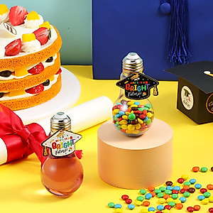 Sabary 36 Pack 100 ML Plastic Light Bulb Jars with Graduation Card and String, Light Bulb Candy Container Light Bulb Drinking Cups Fillable Drink Ornaments Clear Candy Jars For 2024 Graduation Party