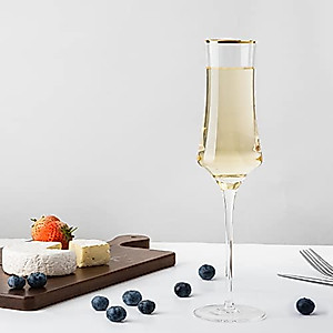 JEKOSEN NEW Champagne Flutes Glasses 8oz Set of 6 Clear Crystal Lead-Free Stemware Champagne Glass With Gold Rim