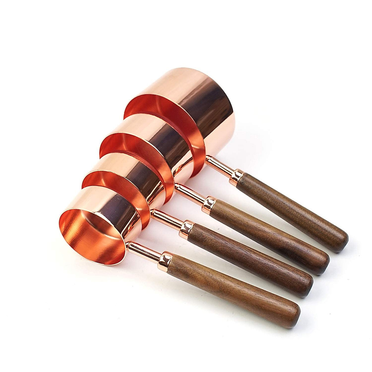 Kitchen Rose Gold Measuring Spoons and Cups Tool Set 8 piece, Dual Scale Unit, Walnut Wood Handle, Stainless Steel Mirror Polished for Dry and Liquid Ingredients Kitchen Cooking Baking Set