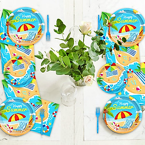 200 Pieces Beach Party Supplies Summer Birthday Party Decorations Disposable Paper Plates Napkins Forks Dinnerware Tableware Set Beach Party Decoration Favors For Kids Serves 50