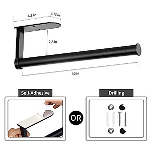 Paper Towel Holder Under Cabinet, OBODING, Black Self Adhesive Paper Towel Holder Wall Mount, Kitchen Paper Towel Holder for Kitchen Organization and Storage (12inch, 1 Pack)