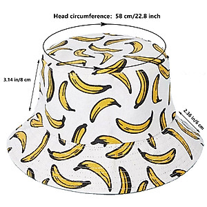 Joylife Fruit Print Bucket Hat Tropical Pattern Sun Hats Reversible Packable Fishing Cap for Women, Men, White