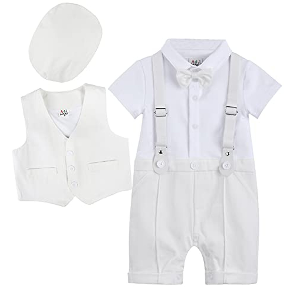 A&J DESIGN Baby Boy Baptism Outfits Christening Suits Infant Suspender Gentleman Wedding Dress Clothes Ivory 6-9 Months