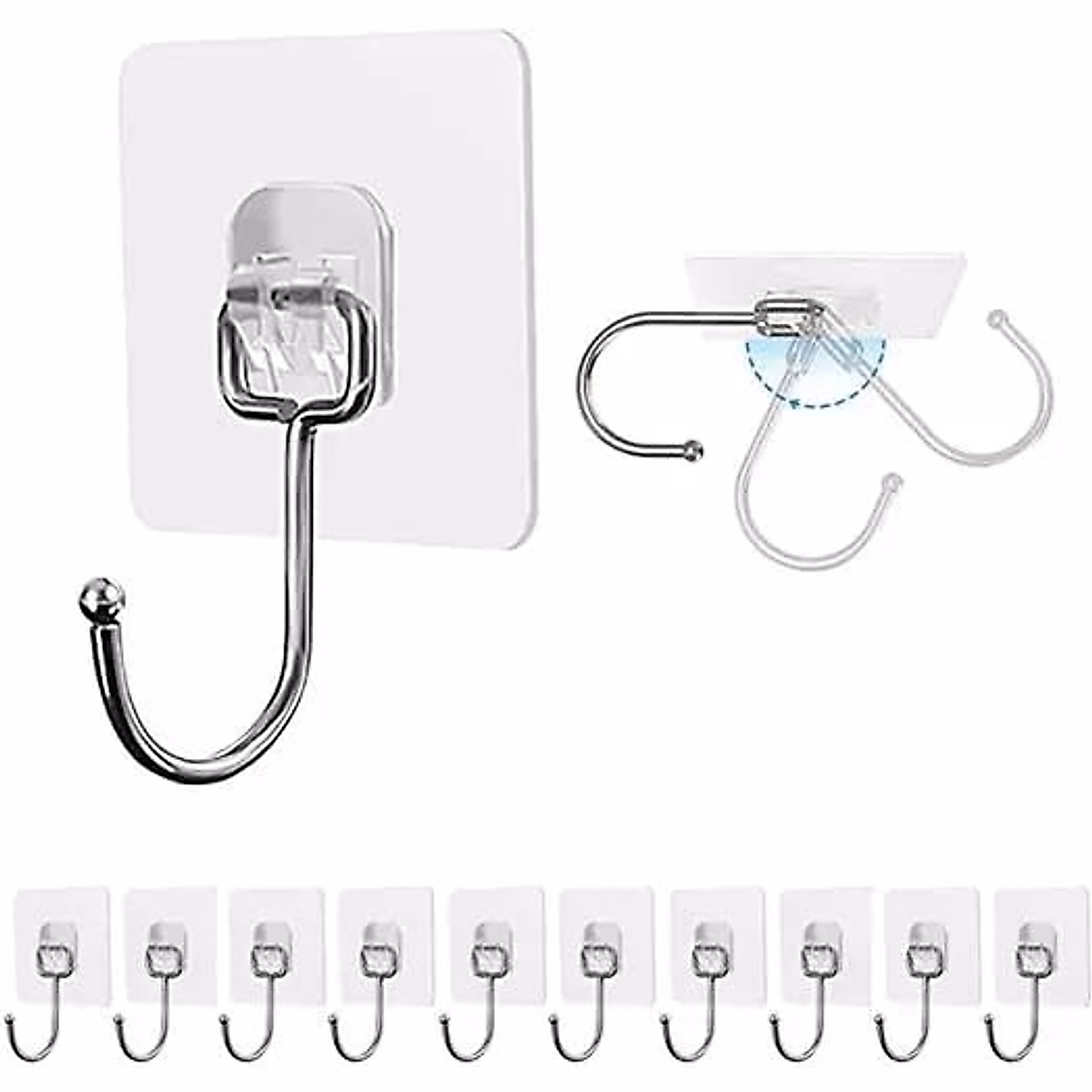 FMWQZ Suitable Wall Hook 33lbs/15Kg (Maximum) Transparent Reusable Seamless Hook Coat Hook, Practical Towel Bathtub Ceiling Hook (10 Sets)