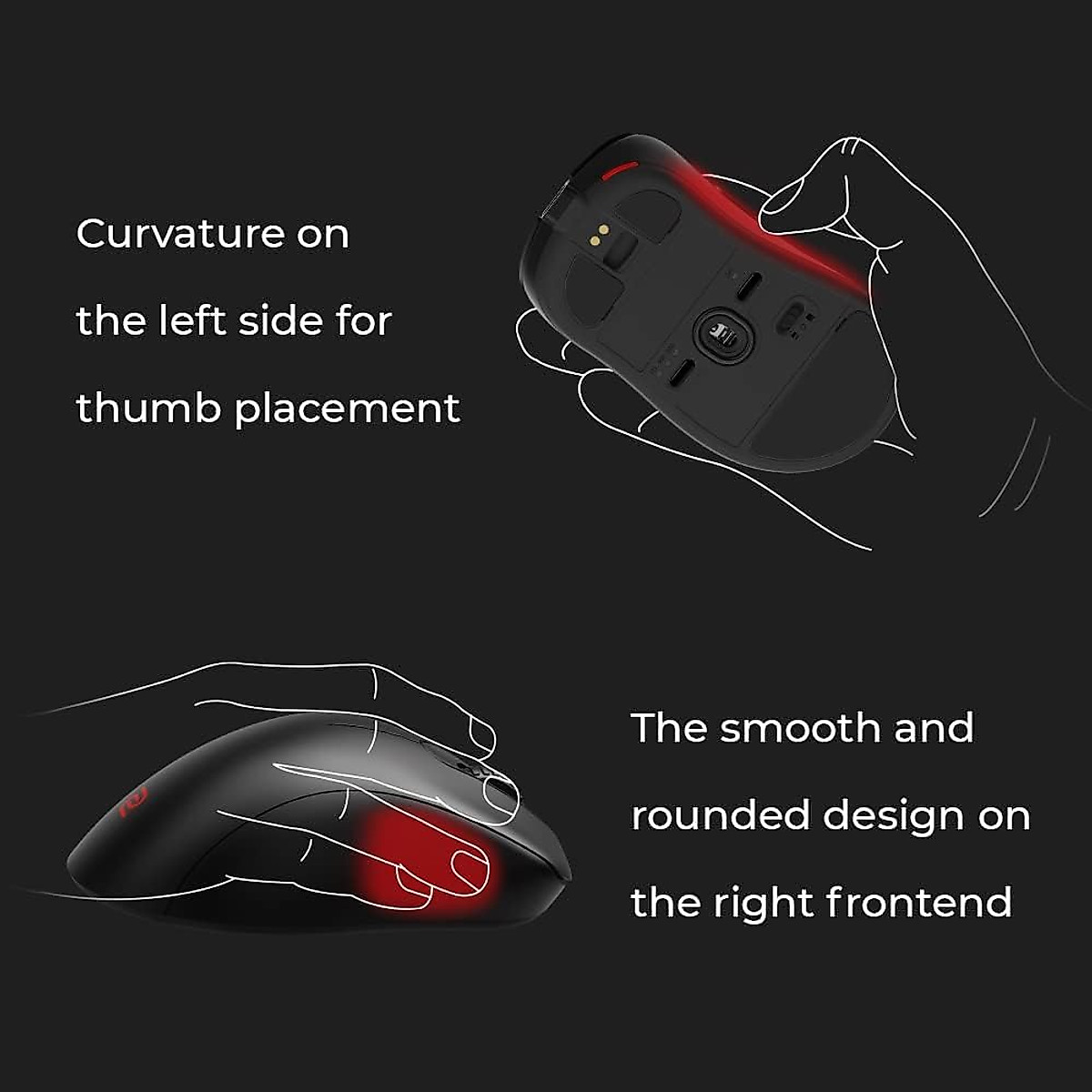 BenQ Zowie EC1-CW Ergonomic Wireless Gaming Mouse | Professional Esports Performance | Lighter Weight | Driverless | Paracord Cable | 24-Step Scroll Wheel | Matte Black | Large Size