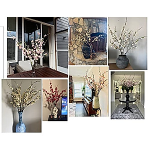 florisso Artificial Cherry Blossom Flowers Branches Decor for Vase Pink 4 PCS Fake Faux Plum Blossoms Stems Vines for Home Room Indoor Office Wedding Garden Decoration