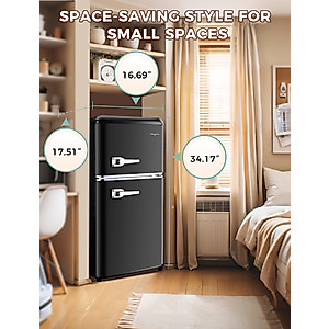 Anypro 3.2 Cu.Ft Compact Refrigerator Mini Fridge with Freezer, Retro Double Door Small Fridge with Freezer, 7 Level Thermostat & Removable Shelves, Small Refrigerator for Dorm, Office, Bedroom, Black