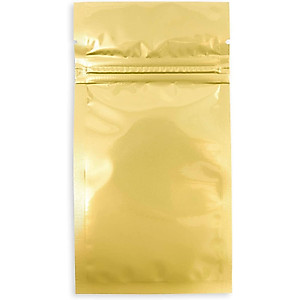 100 Pieces Resealable Smell Proof Bags Foil Pouch Bags, Flat Reclosable Bags for Daily Life or Party Supplies, Gold 3" x 4"