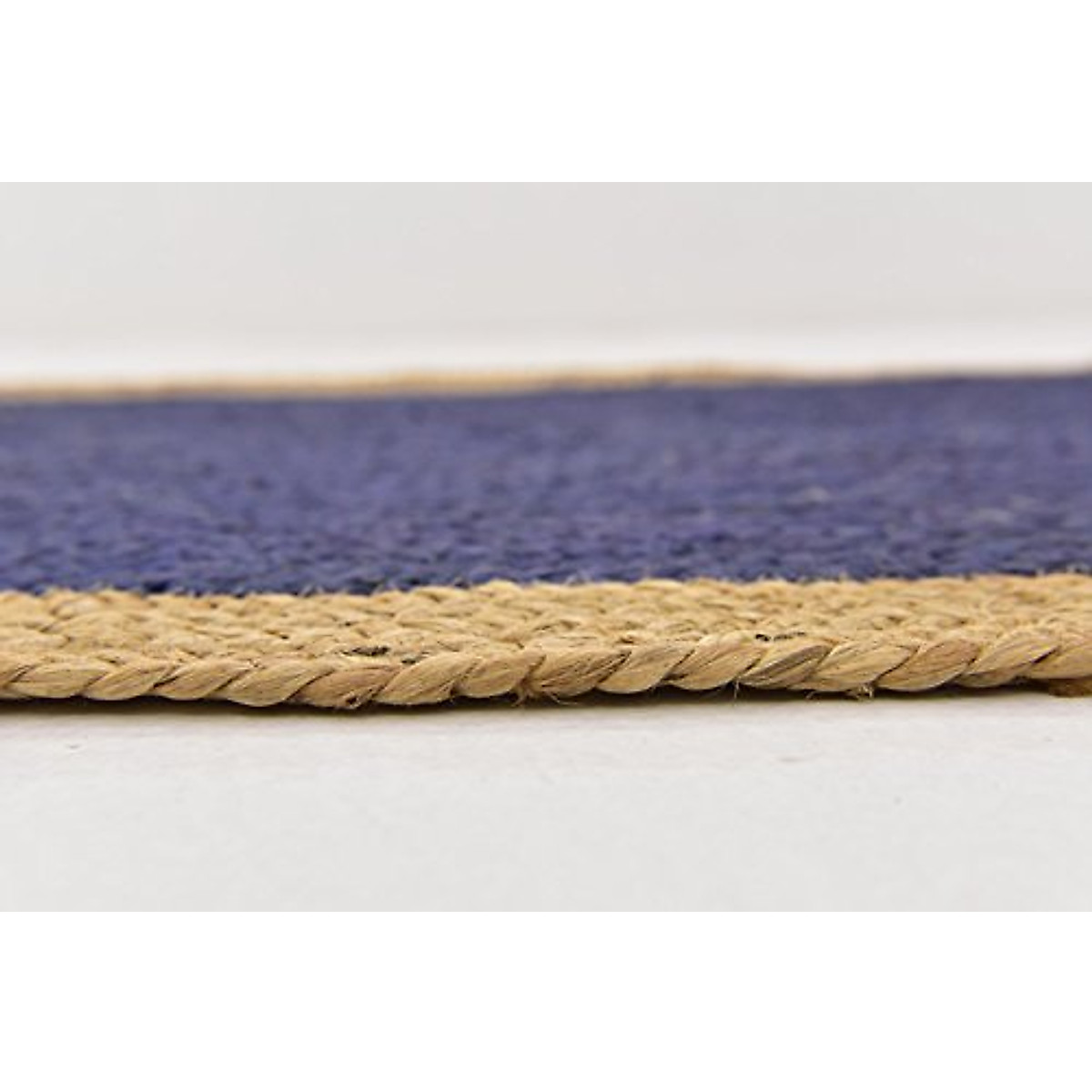 Unique Loom Braided Jute Collection Classic Quality Made Natural Hand Woven with Solid Color Detail, Area Rug, Runner 2' 6" x 6' 0", Navy Blue/Tan
