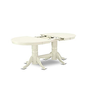 East West Furniture VAAV7-LWH-W 7Pc Dinette Set Includes a 59/76.4 Inch Oval Table with Butterfly Leaf and 6 Wood Seat Dining Chairs, Linen White Finish