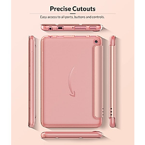 MoKo Case Fits Amazon All-New Kindle Fire 7 Tablet (2022 Release-12th Generation) Latest Model 7", Soft TPU Translucent Frosted Back Cover Multi-Angle Smart Shell, Auto Wake/Sleep, Rose Gold