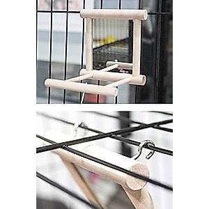 Bird Bathtub with Mirror 3 Packs, Wooden Bird Mirror Perch Stand, Colorful Swing Bird Cage Accessories for Budgerigar, Parakeet, Cockatiel, Conure, Lovebird, Cockatoo