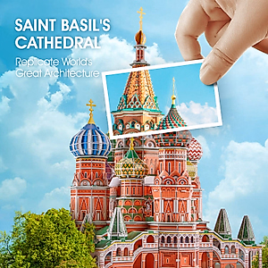 CubicFun LED Russia Cathedral 3D Puzzles for Adults Kids, St.Basil's Cathedral Architecture Building Church Model Kits Toys for Teens, 224 Pieces