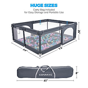 Baby Playpen 72” x 59”, CONMIXC Extra Large Playpen for Babies and Toddlers, Baby Gate Playpen, Baby Playyard, Baby Fence Play Area, Kids Activity Center with Gate Dark Gray