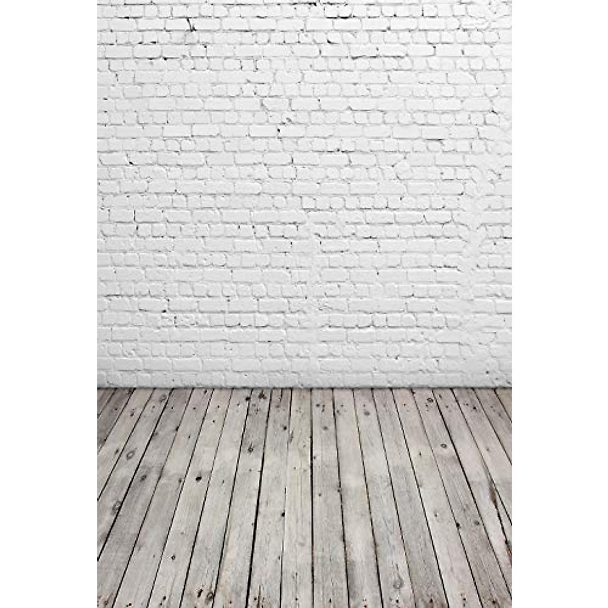HUAYI 5X7ft White Brick Wall With Gray Wooden Floor Photography Vinyl Backdrop D-2504
