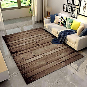 Brown Wood Grain Area Rugs, 2x3ft, Vintage Farm Wood Pattern Kids Rug, Low Pile Non-Shedding Non-Slip Rug, Machine Washable Carpets for Living Room Bedroom Indoor Decor