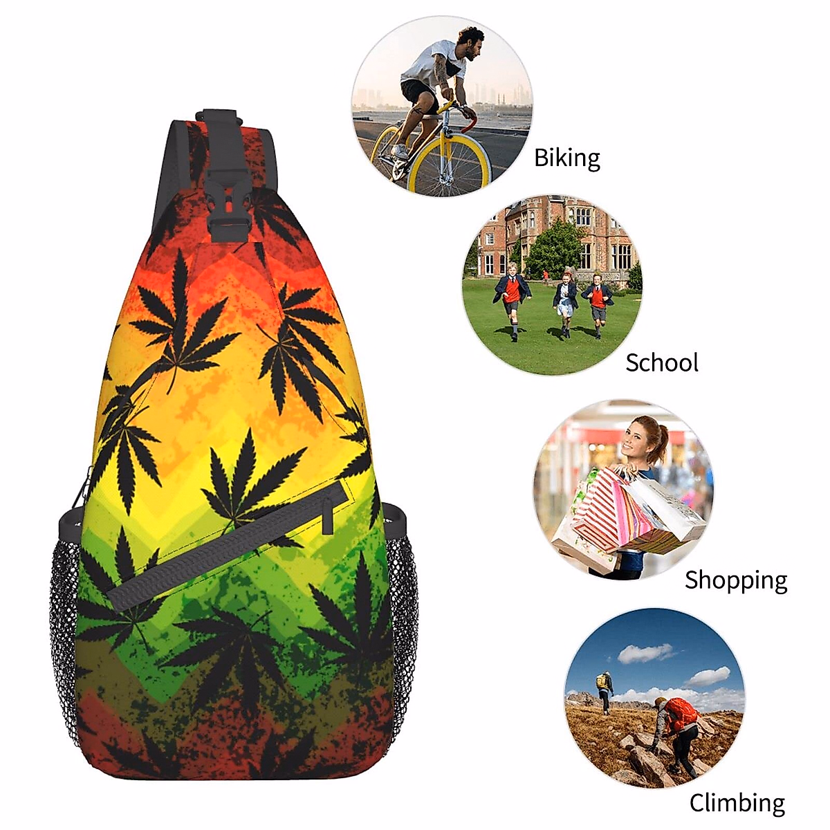 JSHXJBWR Marijuana Leaves Cannabis Plant Unisex Sling Backpack Crossbody Shoulder Bags For Men Women Small Daypacks Chest Bag With Adjustable Strap Hiking Travel Runners Gym Sport Outdoor Cycling