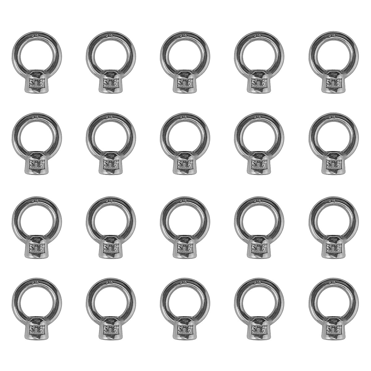 US STAINLESS 20 Pieces Stainless Steel 316 Lifting Eye Nut 5/16" UNC Marine Grade Nut Pitch of 18