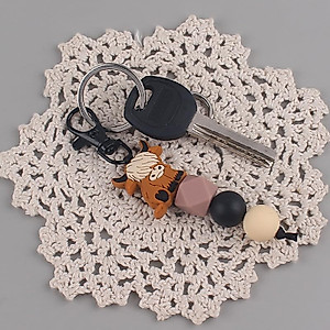 Cowgirl Cowboy Gifts Wristlet Keychain Bracelet Retro Cute Highland Cattle Silicone Bead Tassel Keyring Pendants Charm Accessories for Women Bag Car Key Western Country Cow Yak Jewelry