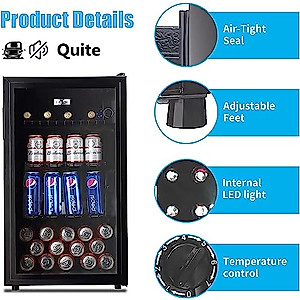 Beverage Refrigerator and Cooler - 120 Can Mini Fridge with Glass Door for Soda Beer or Wine - Small Drink Dispenser Machine for Office or Bar with Adjustable Removable Shelves
