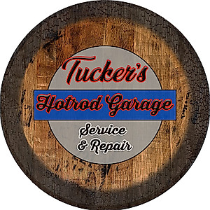 Hotrod Muscle Car Garage Service Station Garage Signs for Men Large Oak Whiskey Barrel Lid Wall Decor