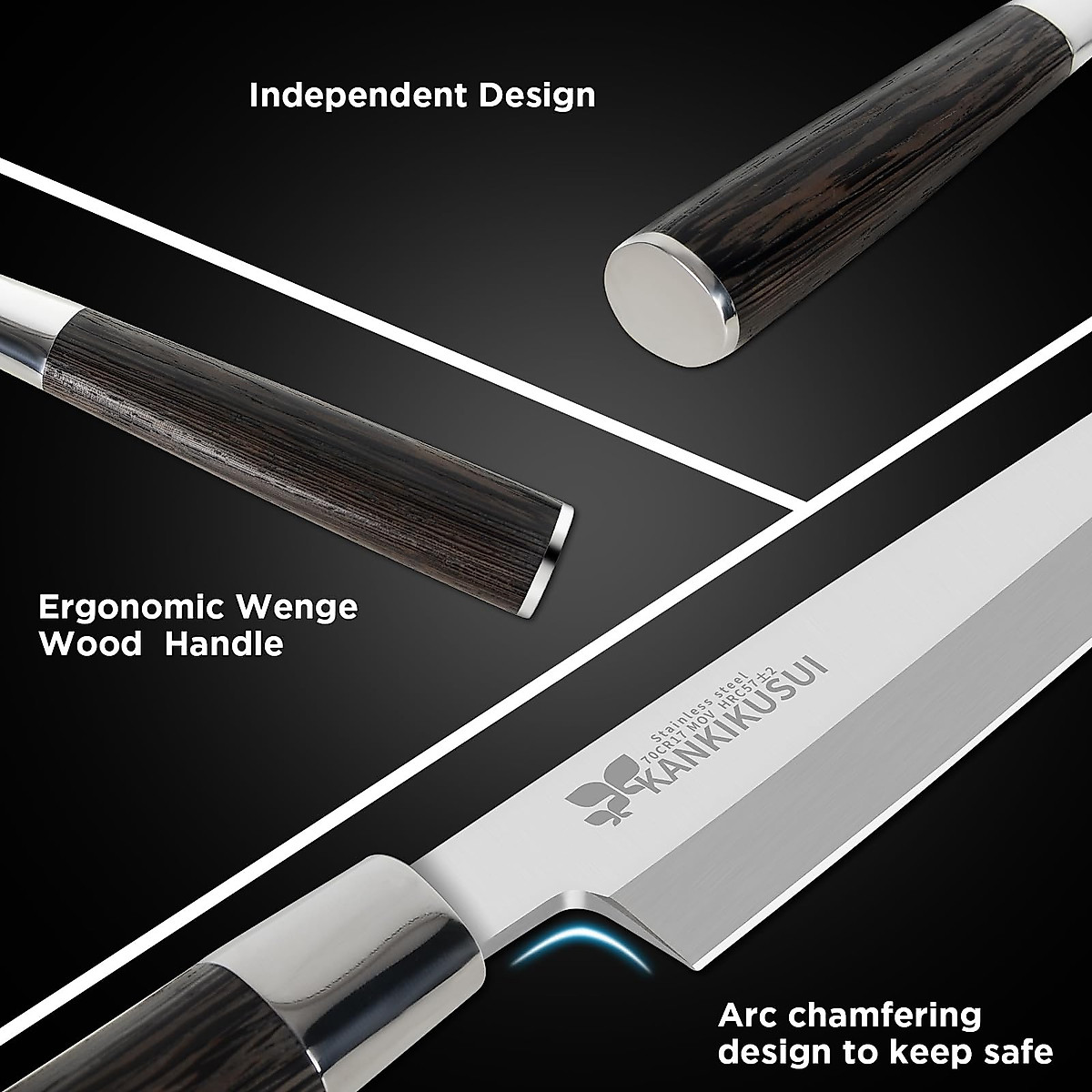 KANKIKUSUI Sashimi Knife, 9.3" Sushi Knife Set with Sharpener/Gift Box, HC70cr17mov Yanagiba Knife