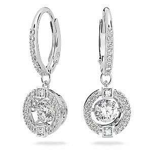 Swarovski Una Drop Pierced Earrings with Crystal Pavé Surrounding a Round, White Floating Stone on a Rhodium Finished Setting