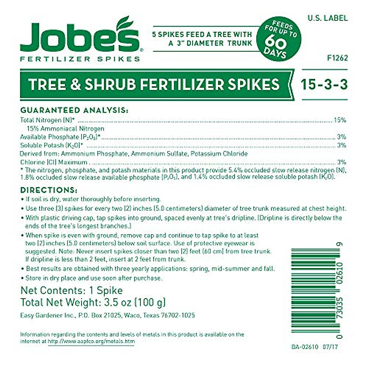 Jobe's, 02010 Fertilizer Spikes, Tree and Shrub, 5 Count
