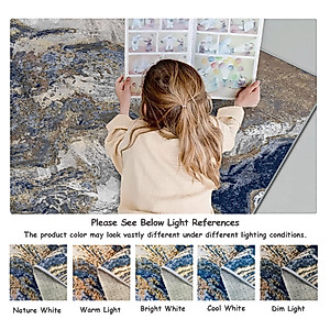 Luxcrest Marble Area Rugs for Living Room Carpet for Bedroom, Washable Area Rug Indoor Modern Rug Home Office Rug Dining Room Soft Low Pile Non-Shedding Rug (Blue/Gold, 8x10)