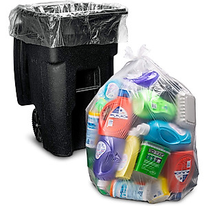 Tasker 64-65 Gallon Clear Trash Bags, Clear Recycling Bag (Huge 120 Count) 60 Gallon Clear Extra Large Recycling Garbage Bags