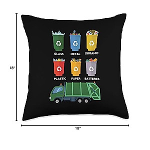 Waste Management Recycling Garbage Truck Apparel Recycle Bin Day Waste Management Garbage Truck Throw Pillow, 18x18, Multicolor