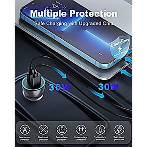 Baseus USB C Car Charger, 60W PPS QC3.0&PD3.0 PD27W Type C Car Charger, Dual Port Independent Fast Charging Phone Car Charger for iPhone 14/13/12/11Pro Max XS X, Samsung S22/S21 Ultra, iPad Pro/Air