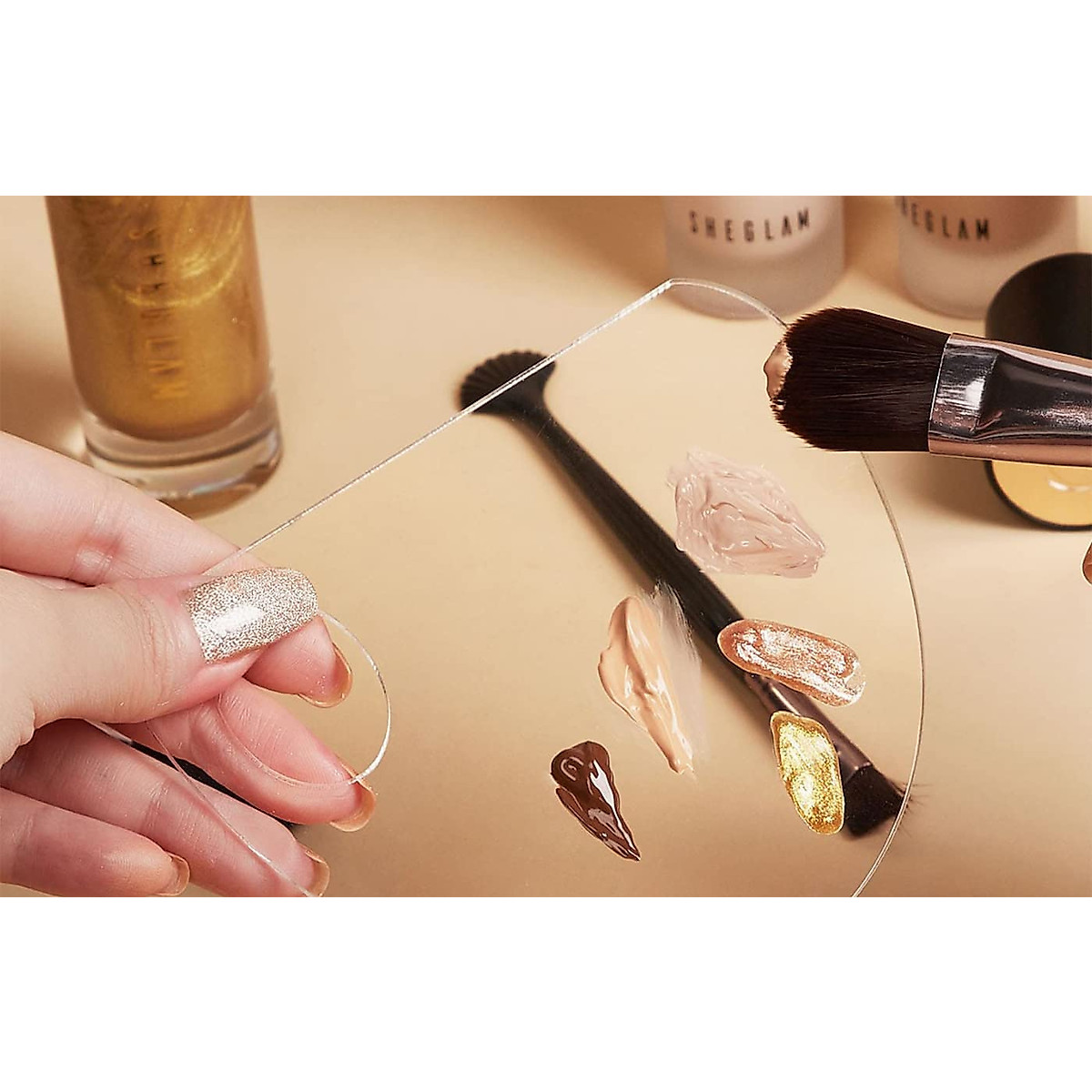 2pcs Acrylic Makeup Palette, Professional Makeup Palette with Scraper Tool, Makeup Palette, Professional Cosmetic Mix, Makeup Artist Tools (Rectangle + half circle)