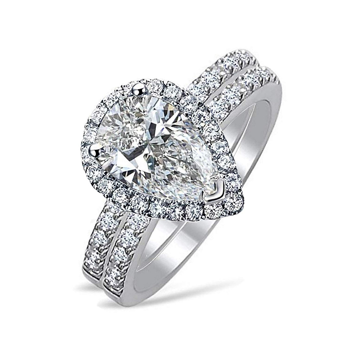 101 Facets realistic 2 carats pear shape simulated diamond ring band set 925 silver (9)
