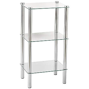 Home Basics 3-Tier Rectangle Shelf Shelving, SIlver Chrome and Glass