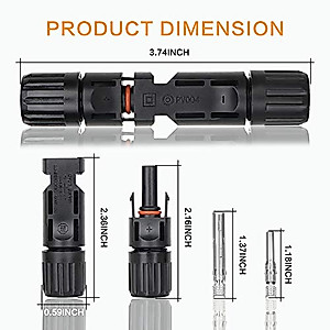 EBESTauto A Pair Red + Black 20 Feet 10 AWG Solar Panel Extension Cable Wire Connector Solar Panel Adaptor Cable with Female and Male Connector