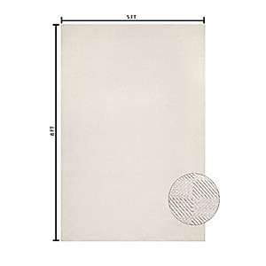 Handwoven Wool Area Rug- Natural Yarn- Contemporary Farmhouse Decor- ecofriendly Rugs for Bedroom Living Room (Ivory, 5'x8')