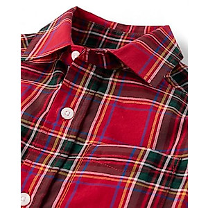 The Children's Place Boys' Long Sleeve Poplin Button Down Shirt, Red Birch Plaid, Small